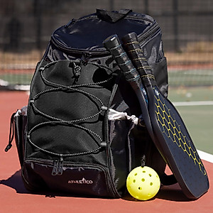 Athletico 35L Pickleball Backpack - Pickleball Bags for Men or Women Includes Pickleball Ball Holder (Black)