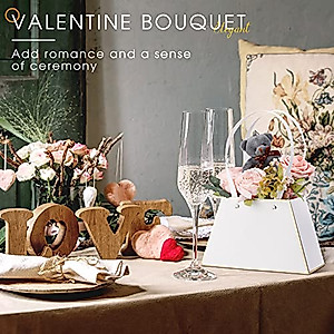 12 Pcs Craft Paper Flower Gift Bags Portable Bouquet Bags Box with Handle Waterproof Bouquet Gift Box Flowers Trapezoidal Florist Packaging Wrap for Valentine's Day Mother's Day (Black, White)