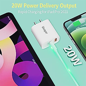 USB C Wall Charger, Uwayor 2 Pack 20W PD Type C +Quick Charger 3.0 Dual Port Faster Charging Block Plug Compatible with iPhone 14/13/12/11 /Pro Max, XS/XR/X, iPad Pro, AirPods Pro, Samsung Galaxy