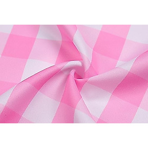 Girls Costume Dress Kids Princess Cosplay Halloween Costume Pink Plaid Dress with Hairpin Necklace Earrings CA009M