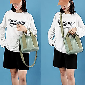 Small Cute Canvas Tote Crossbody Shoulder Bag W/Multiple Pockets Mini Casual Satchel Hobo Handbag Messenger Purse for Women(Green#820)