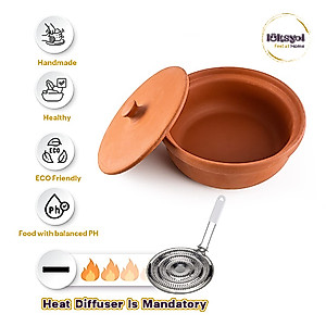 Luksyol Clay Pot For Cooking, Large Pot, Big Pots For Cooking, Handmade Cookware, Cooking Pot, Terracotta Pot, Terracotta Casserole, Unglazed Clay Pots For Cooking, Dutch Oven Pot With Lid 11.8 Inches