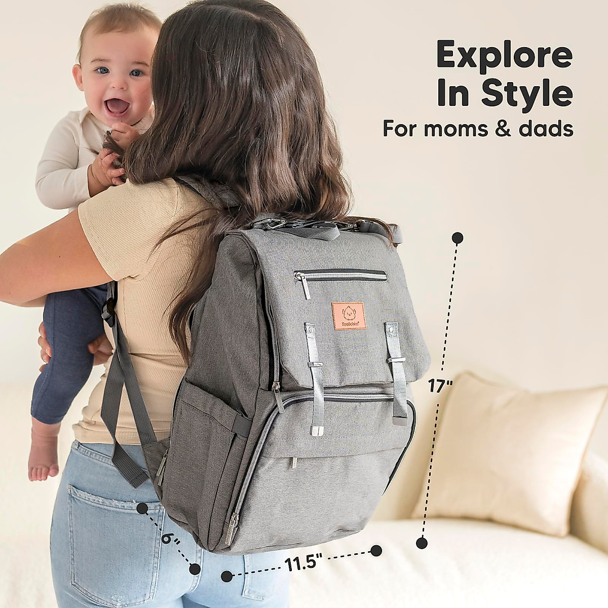 KeaBabies Baby Diaper Bag Backpack - Large Baby Bag for Boys, Girls, Waterproof Baby Backpack,Diaper Bags for Baby Girl, Baby Boy Bag Backpack, Travel Diaper Bag with Changing Pad (Classic Gray)