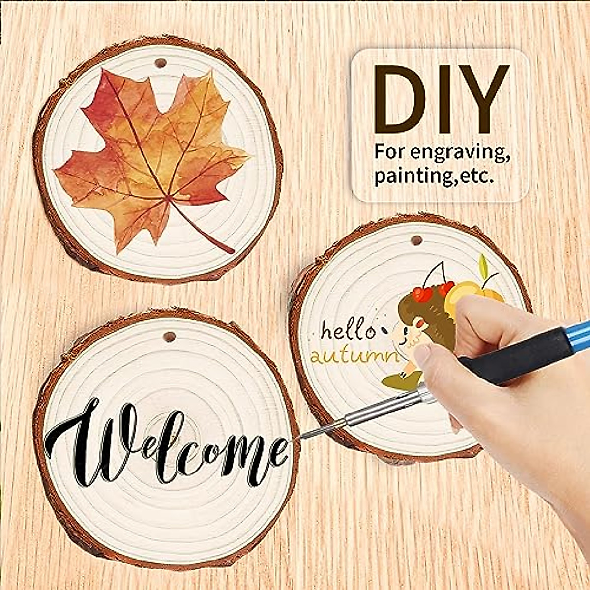 Unfinished Wood Slices, 30Pcs 3.5-4 inch Craft Wood Rounds kit Circles Crafts Christmas Ornaments DIY Crafts with Bark for Crafts Rustic Wedding Decoration