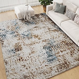 Area Rugs 5x7 Rugs for Living Room Rug Carpets for Living Room Bedroom Rug Machine Washable Rugs for Dining Room Abstract Modern Boho Rug Soft Rug Brown Teal