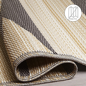 Fab Habitat Outdoor Rug - Waterproof, Fade Resistant, Crease-Free - Premium Recycled Plastic - Geo Tribal - Porch, Deck, Balcony, Mudroom, Laundry Room, Patio - Cairo - Natural & Black - 3 x 5 ft