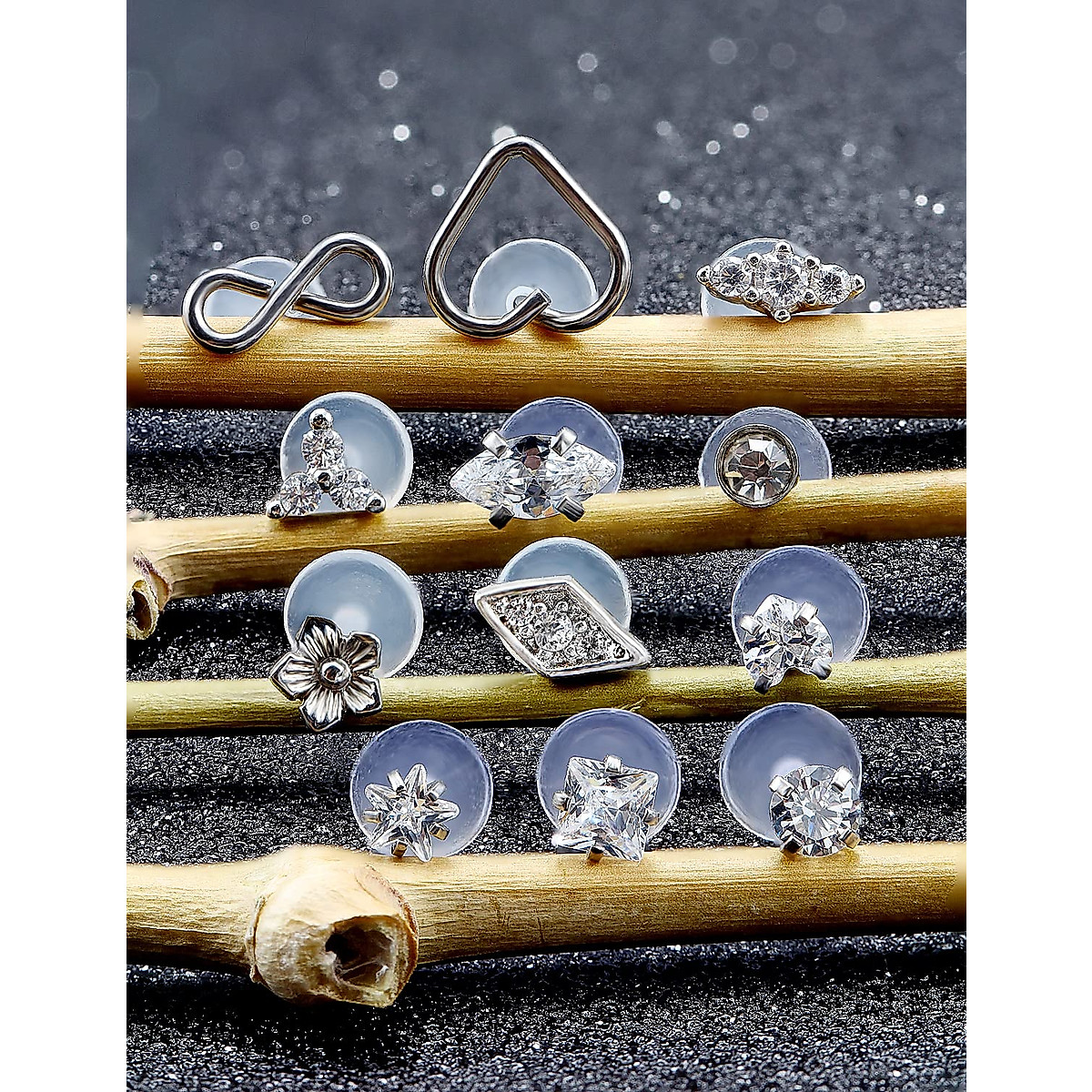 Jenxnjsjo Plastic Threaless Cartilage Earring Labret Lip Rings Ashley 16g 8mm 16 Gauge Surgical Steel Clear Flat Back Tragus Helix Conch Medusa Monroe Piercing Jewelry for Women Internally Threaded