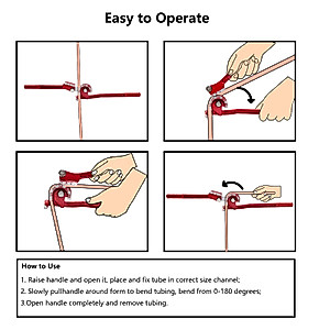 RiYii Tube Bender, 3 In 1 Copper Pipe Bender, 0-180 Degrees Tubing Bender, 1/4" 5/16" 3/8" Refrigeration Line Bending Tools for Copper, Brass, Soft Metal, Aluminum and Thin Stainless Steel Pipes, Red