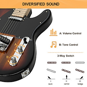 GLARRY 39" GLP Electric Guitar Solid Body Full Size Kit for Beginner, Humbucker Pickups, 3-Ways Switch with Bag, Strap, Cable, Plectrum, Pick (Black)