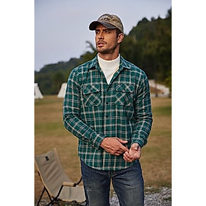 COOFANDY Mens Cotton Long Sleeve Plaid Shirts Casual Lined Fleece Plaid Flannel Shirts Jacket Green X-Large
