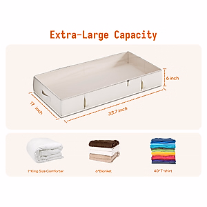 Vailando Under Bed Storage Containers, Underbed Storage Bins with 6 Inches Tall, Clothes Storage Box with Sturdy Handles and Sidewalls, Beige, 2-Pack