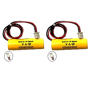(2 Pack) 1.2v 900mAh AA Ni-CD Exit Sign Emergency Light NiCd Battery Replacement ELB CS01 Lithonia EXR LED EL M6 Unitech AA900mAh OSA268 White Connector