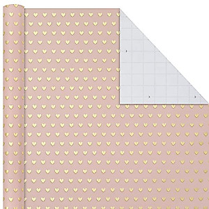 Hallmark Premium Wrapping Paper with Cut Lines on Reverse (3 Rolls: 85 sq. ft. ttl) Gold Hearts, Rose Flowers, White Stripes for Birthdays, Weddings, Mother's Day, Valentine's Day, Bridal Showers
