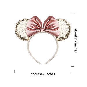 ZYTJ 2 Pcs Mouse Ears Headbands,Shiny Bows Mouse Ears Headbands for Birthday Parties, Themed Events, A Perfect Addition to Your Trip Essentials and Accessories for Women Neutral-pinkbow