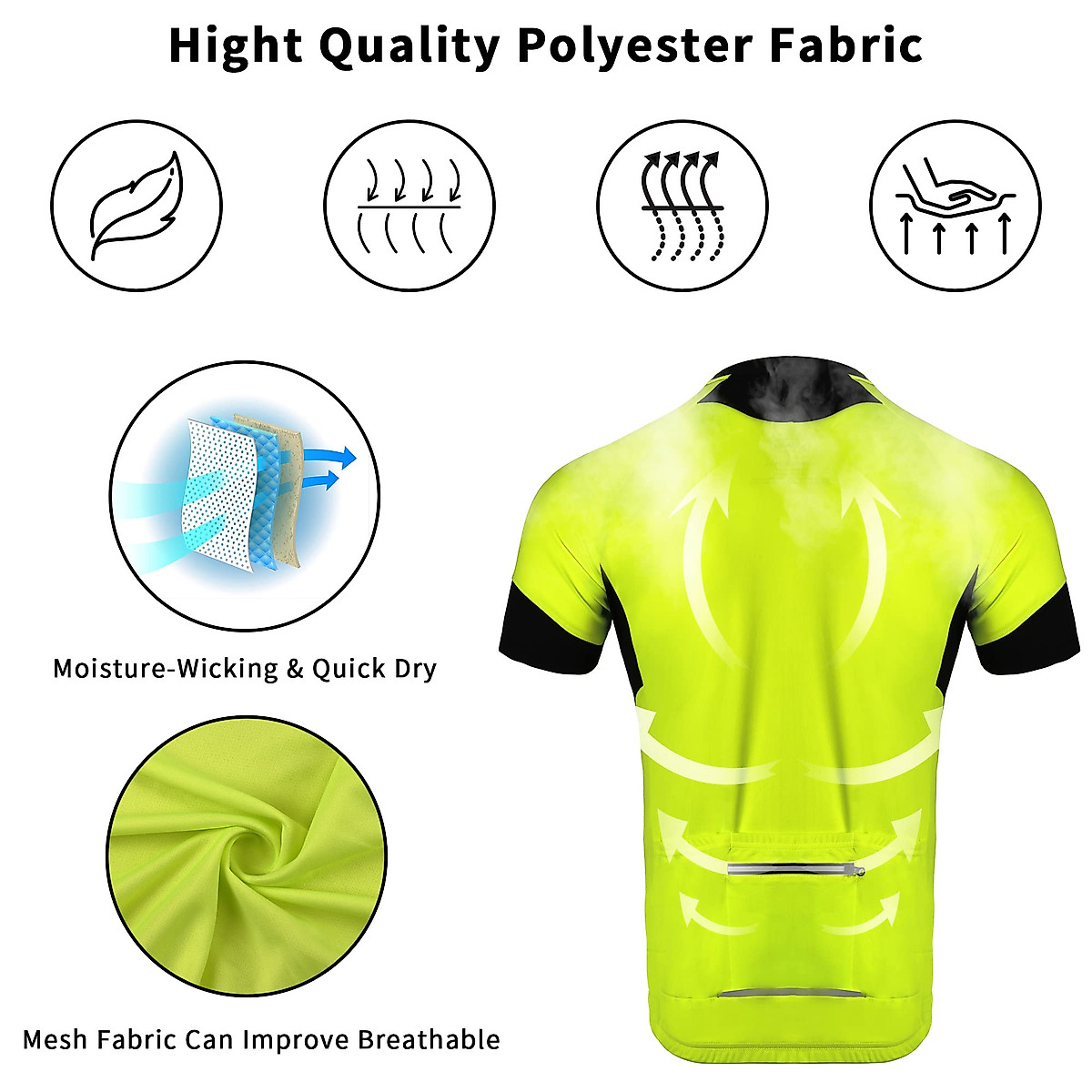 Cycling Jersey Mens Short Sleeve Bike Bicycle Shirts Biking Clothing Breathable Quick-Dry Shirt with Pockets（Yellow,3XL）