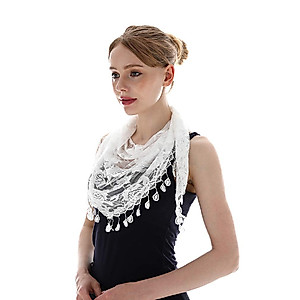 LMVERNA Mass Veil Catholic Church Mantilla Chapel Lace Shawl or Scarf Latin Mass Head Cover with a Handy Storage Pouch (White)