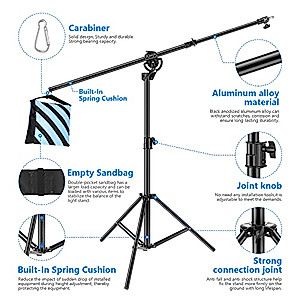Neewer 2-in-1 Photography Light Stand, Aluminum Alloy 9.7ft Heavy Duty Tripod Stand with 3.8ft Boom Arm and Empty Sandbag for Video Light, Strobe, Reflector, Softbox for Studio Photo Video Shooting
