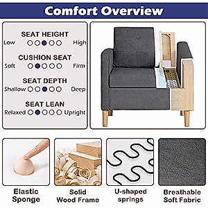 STHOUYN Small Accent Chairs Living Room Chairs Set of 2, Reading Chairs Bedroom Comfy Comfortable Chair, Mid Century Modern Club Chair, Tufted Single Sofa Office Living Room Furniture (2, Grey)