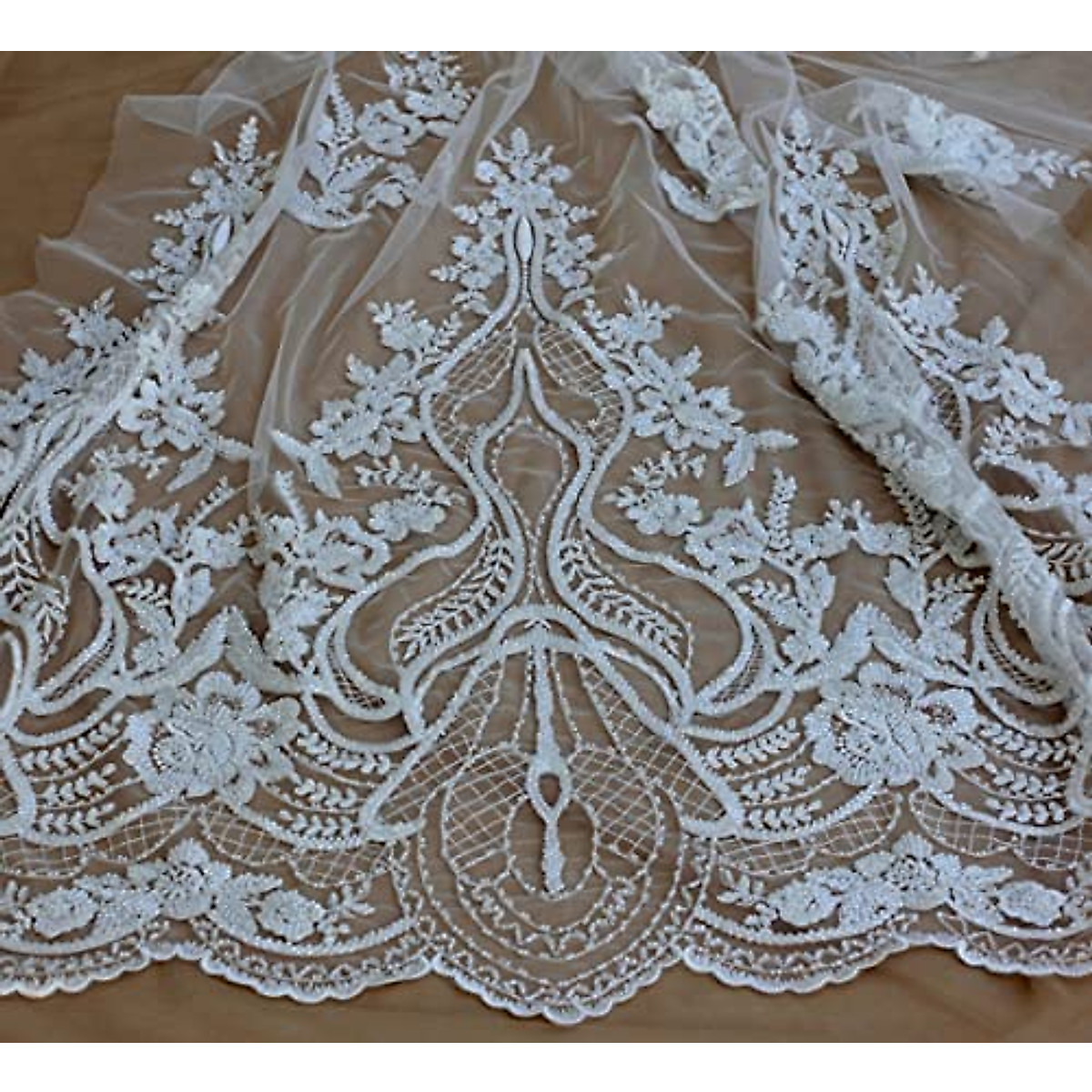 Special Large Patterns Design La Belleza Beading lace Fabric 49" Width Beautiful Easy to Cut for Wedding Dress White lace Fabric Off White 2 Yards