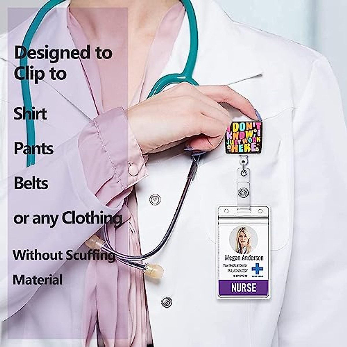 Badge Reel Retractable with Alligator Clip I Just Work Here Funny ID Clip Nurse Name Badge Holder Nurse Office Worker Teacher Students Acrylic Badge Clip