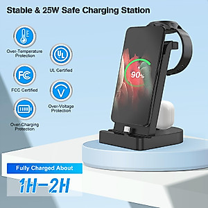 Charging Station for Multiple Devices, 3-in-1 Charger Station＆25W Adapter Block for iPhone 15 Pro/15 Pro Max, Samsung S23/S22/S21/Z Fold 4, Galaxy Buds, Wireless Charger for Galaxy Watch 6/5/5 Pro/4/3