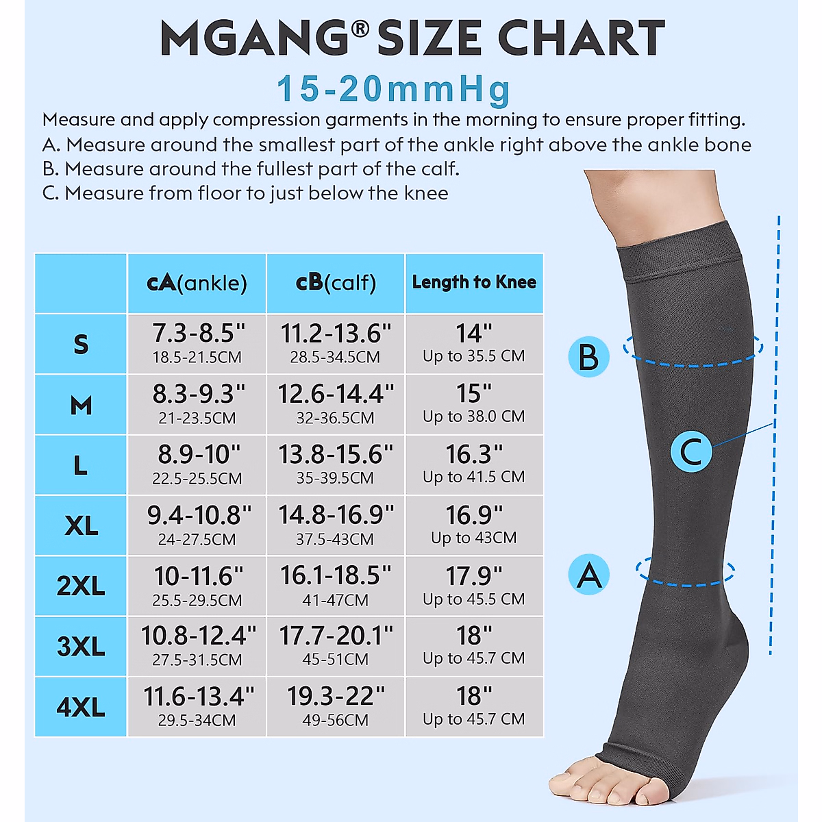 MGANG® 15-20 mmHg Compression Stockings, Knee High Compression Socks for Men and Women, Opaque, Best for Nursing, Running, Travel, Sitting, Standing, Muscle Recovery, Swollen Legs, Beige 4X-Large