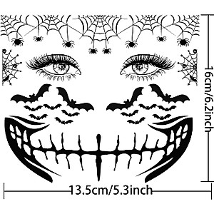 EGMBGM 4 Sheets Scary Halloween Face Temporary Tattoos For Women Men, 3D Witch Zombie Makeup Kit For Kids Girls Boys Adults, Dia de los muertos Day of the Dead Makeup Face Tattoos Spider Web Bat Scar