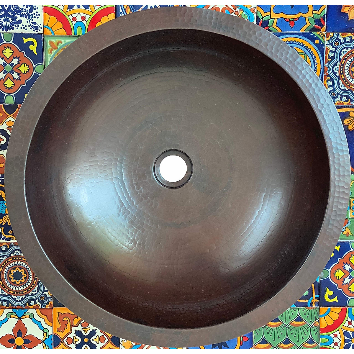 18" Round Copper Bathroom Sink Mexican Copper Bath Sink Pure Copper Hand Hammered Dual Mount Dark CPS07