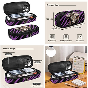 Rivatimrio Purple Black Buffalo Backpack Cute Cow Head Lunchbox Pencil Case Set 3 in 1 Kindergarten Elementary Middle School Bookbags Lunch Box Set for Teens Kids Book Bags