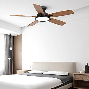 TALOYA 52 inch Ceiling Fans with Lights,Ultra Silent Multifunctional Ceiling Fan with Three Color Temperature and Dimmable Light with Reversible Blades Black