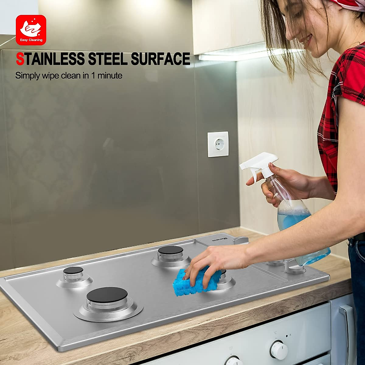 30 Inch Gas Cooktop, GASLAND Chef 4 Italy Sabaf Sealed Burner Gas Stovetop, Drop in Gas Range Cooktop, 28,300 BTU NG/LPG Convertible, 3.9 ft Cord Plug, Cast Iron Grates with Metal Knobs