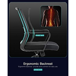 Office Chair Ergonomic Desk Chair Mid Back Computer Chair with Lumbar Support Armrests Breathable Mesh Height Adjustable Chair Rolling Swivel Chairs for Home Office,Black