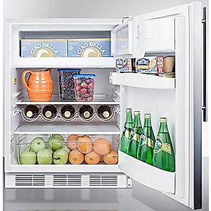 Summit Appliance CT661WSSHVADA 24" Wide Refrigerator-Freezer, ADA Compliant; Cycle Defrost; Stainless Steel Door; Professional Thin Handle; Adjustable Glass Shelves; Wine Shelf; White Cabinet