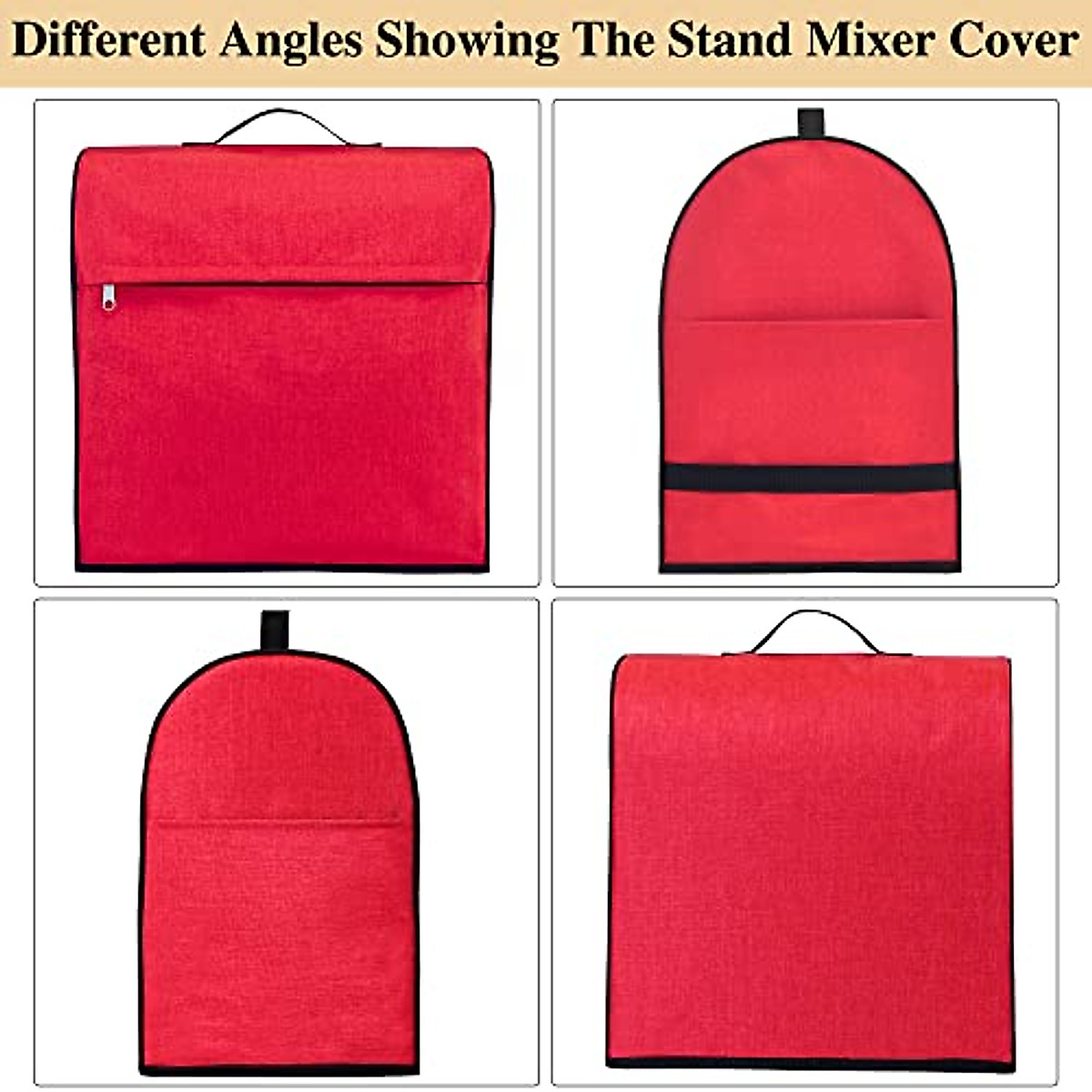 Stand Mixer Cover, Kitchen Aid Mixer Cover Compatible with 4.5-5 Qt Tilt-Head Stand Mixer, Dust Cover with 3 Pockets & 8 Pcs Appliance Sliders, Kitchen Aid Mixer Accessories, Red