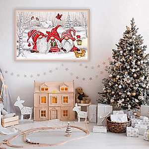 WUSARPLY Christmas Stamped Cross Stitch Kits - Gnome Counted for Beginners Adults Needlepoint Cross-Stitch Patterns Dimensions Needlecrafts Embroidery Arts and Crafts 11.8''x15.8''