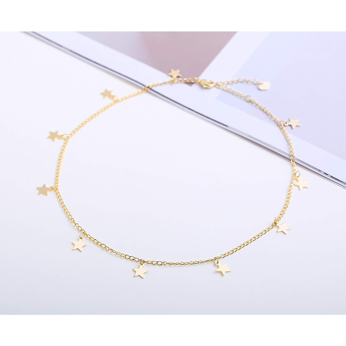 S.J JEWELRY Women Simple Delicate Full Moon 14K Gold Plated/Rose Gold/Silver Plated Layered Pendant Handmade Star Chokers Necklaces CK-Star
