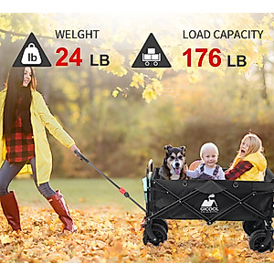 GICOOL Beach Wagon Collapsible Heavy Duty Folding Wagon Cart with Big Wheels & Brake, Large Capacity Folding Utility Wagon Cart, for Pet Sand Outdoor Camping Garden Works Shopping