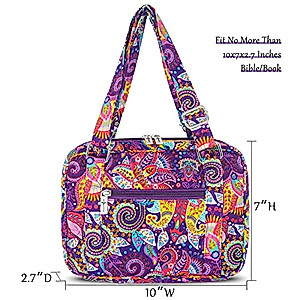 Lost Deer Bible Covers Adjustable Shoulder Straps Scripture Book Case Bags for Women, Purple Floral Quilted Cotton Cloth Bible Case Large 10x7x2.7 Inches