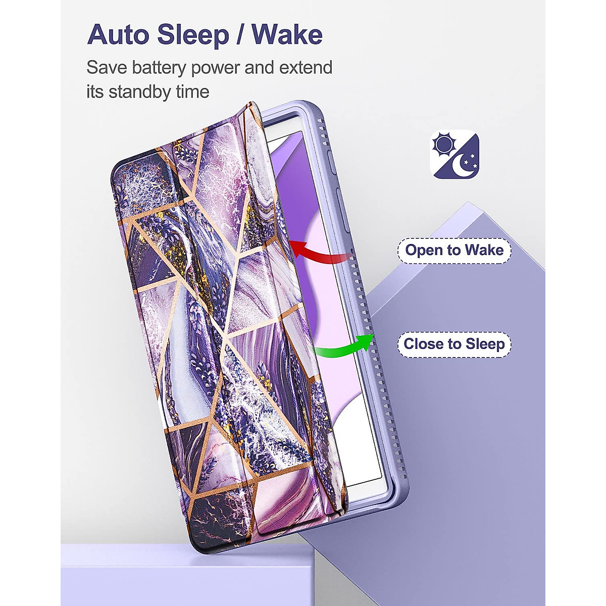 ONPINT Case for Samsung Galaxy Tab A7 Lite Case 2021 8.7 Inch (SM-T220 / T225 / T227),【Built in Screen Protector】 Lightweight Leather Case Full Body Smart Cover with Magnetic Trifold Stand-Purple