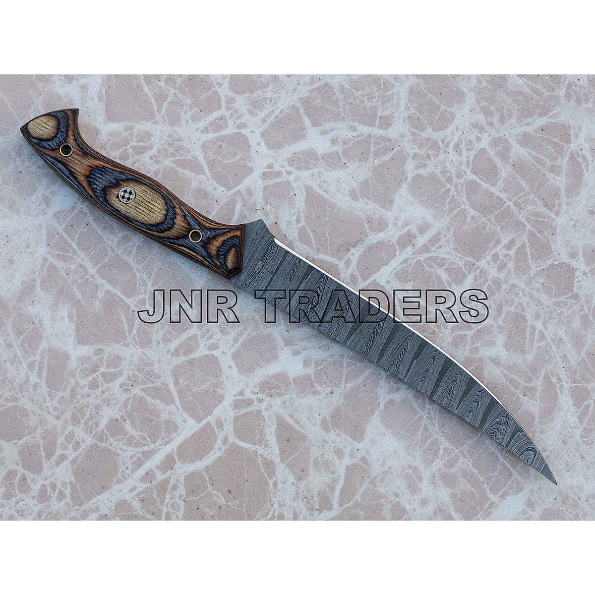 JNR Traders Damascus Boning Knife for Meat Cutting 13" Handmade Fillet Knife Thin Sharp Chef Kitchen Knife with Leather sheath Wood Handle vk3731