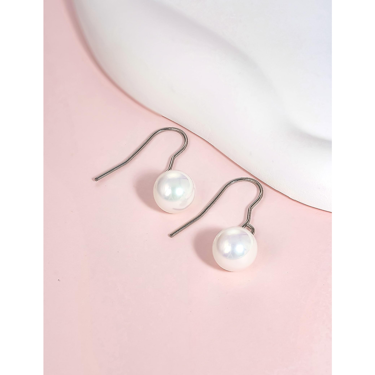 Limerencia Titanium Dangle Earrings, Shell Pearl Drop Earrings, 10 mm Lightweight Drop Earrings Hypoallergenic for Sensitive Ears Women