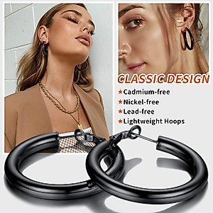 Hoop Earrings 40mm Diameter| Black Hoop Earrings Lightweight Hypoallergenic Earring Minimalist Jewelry