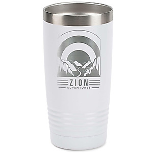 100 North, Polar Camel, United States National Parks, White 20 Ounce, Stainless Steel, Vacuum Insulated Travel Tumbler Mug With Clear Lid, Zion Adventures