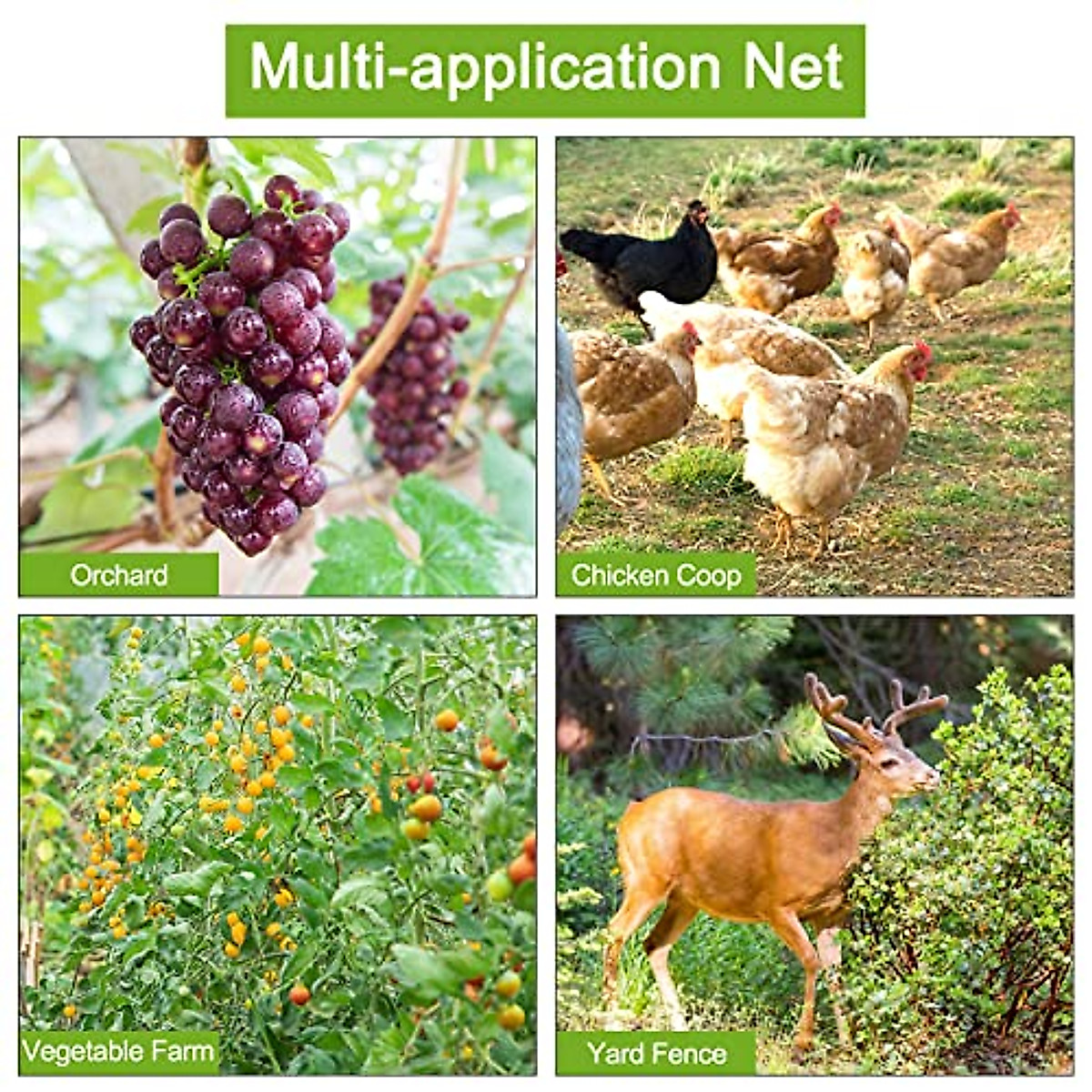 boknight Bird Netting for Garden, 25 X 50 feet Net Netting for Bird Poultry Aviary Heavy Duty Chicken Netting with Ropes& Cable Ties, 2.4 inch Square Mesh Size (25' x 50'-2.4'')