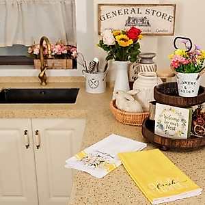 GEEORY Spring Kitchen Towels for Spring Decor White Flower Dish Towels 18x26 Inch Ultra Absorbent Bar Drying Cloth Sweet Time Sign Hand Towel for Kitchen Bathroom Party Home Decorations Set of 2