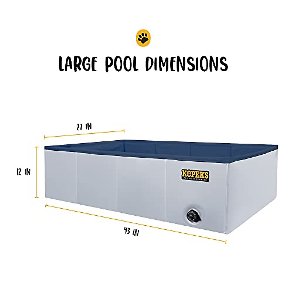 KOPEKS Outdoor Rectangular Swimming Pool Bathing Tub - Portable Foldable - Large - 43" x 27" - Grey,KPS-1081