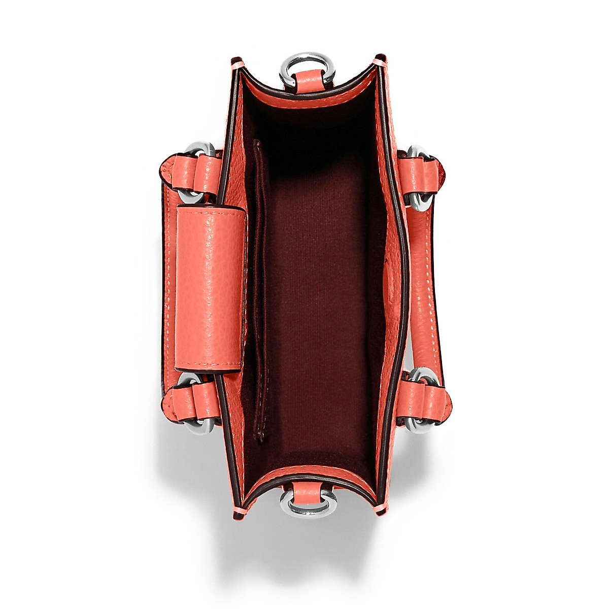 Coach Womens North South Mini Tote Crossbody Bag With Signature Canvas In Leather (Silver/Khaki/Tangerine)