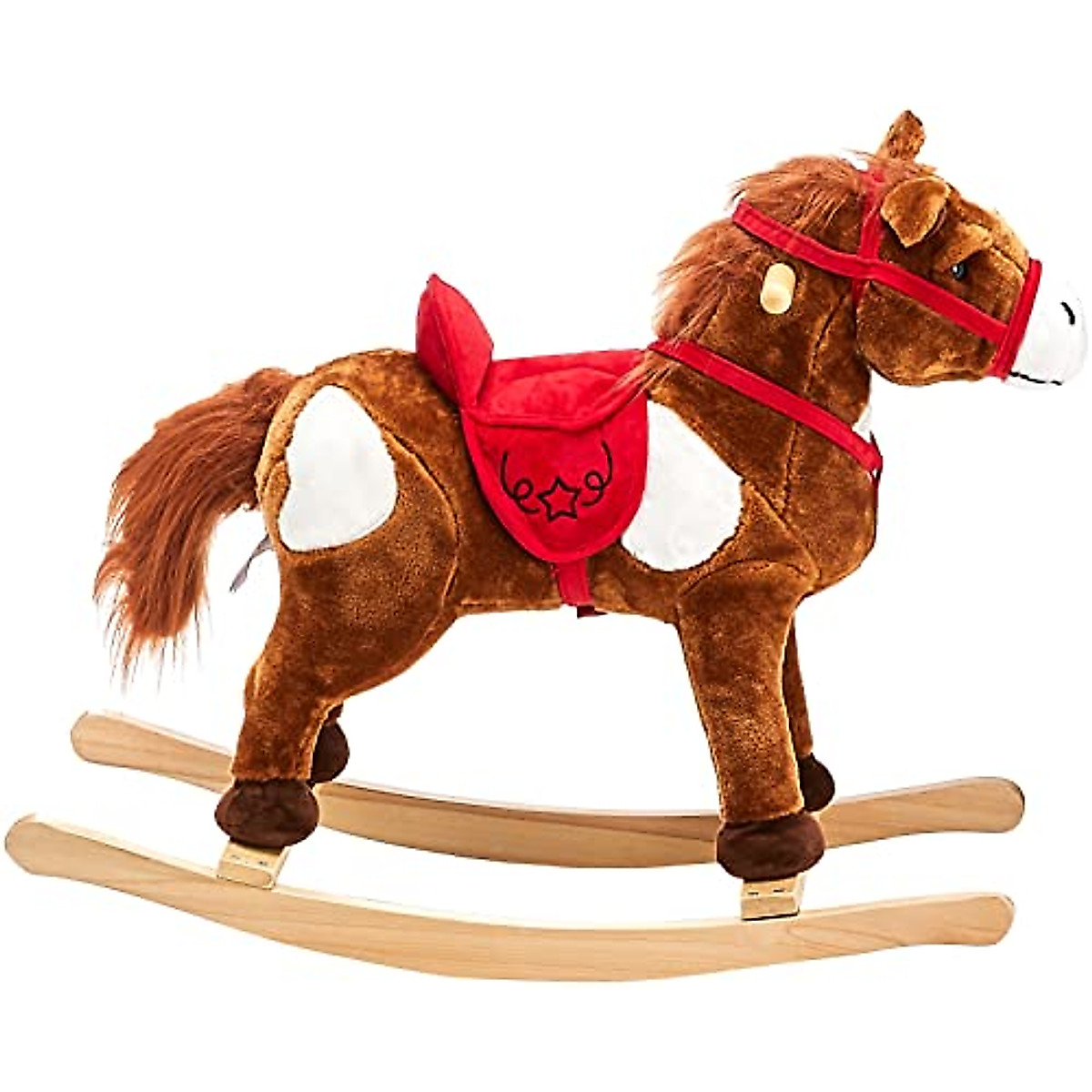 Animal Adventure | Real Wood Ride-On Plush Rocker | Chestnut Horse | Perfect for Ages 3+, 28" x 12" x 22"