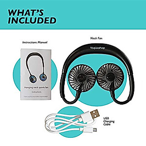 Voglioshop Personal Neck Fan, USB Rechargeable Portable Fan, Cooling Fan Ideal When You Do Any Activity and Wear a Face Mask, 3 Wind Speeds, LED Lights, Accessible Power Buttons, Long Lasting Battery