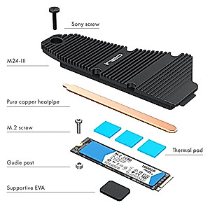 ineo PS5 Heatsink, M.2 NVME SSD Heatsink for PS5 Internal PCIe M.2 NVMe Gaming SSD, Magnesium Aluminum Alloy Designed with Pure Copper Strip [M24]